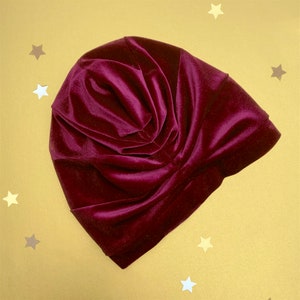 LOLA | Luxury Red Velvet Lined Turban Cap. Twist Front Pleated Velvet ...