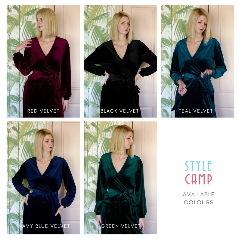 MYRNA Long Sleeve Wrap Top in Navy Blue Velvet. Elegant | Etsy