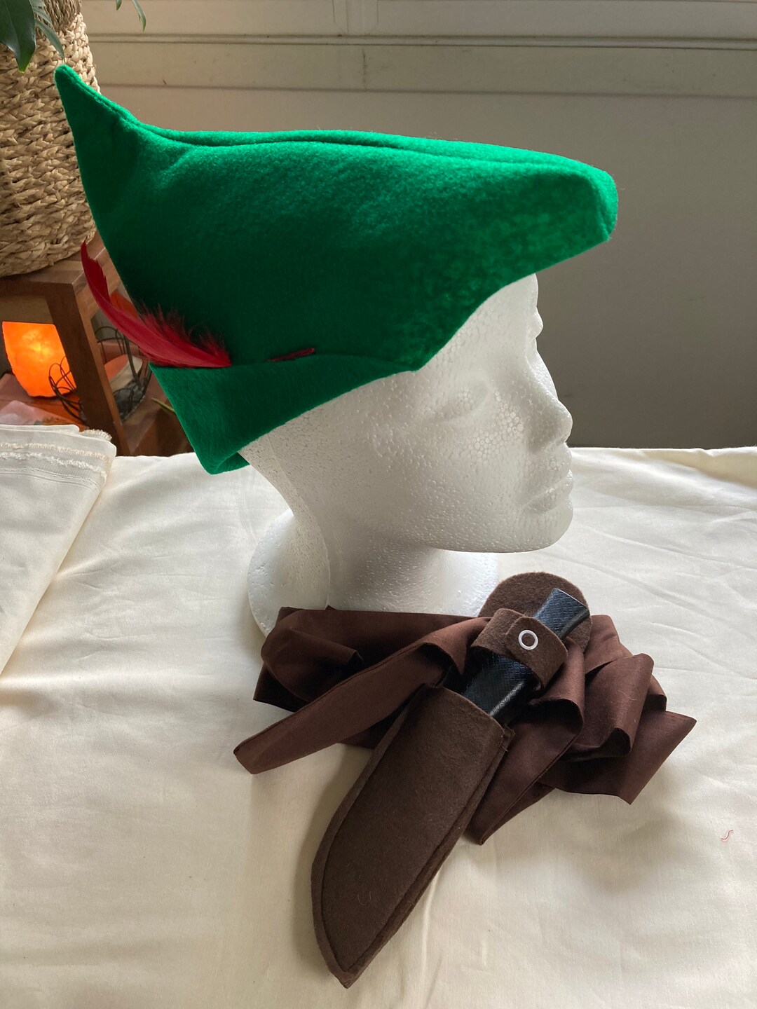 Peter Pan Hat With Real Red Feather in Brown Felt, Knife Holder and ...