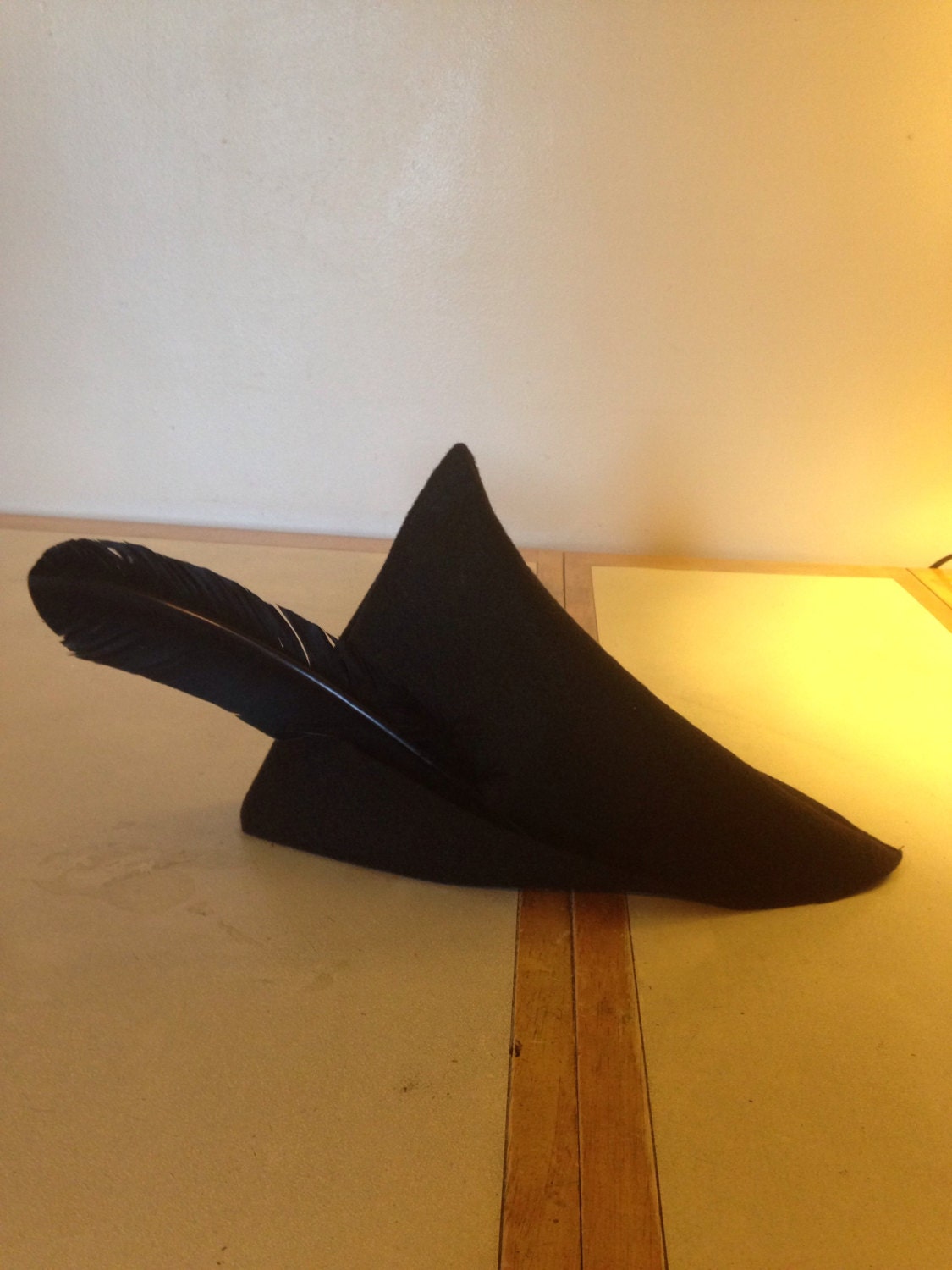 Peter Pan SHADOW Hat With Real Black Feather in Black Felt, Knife ...
