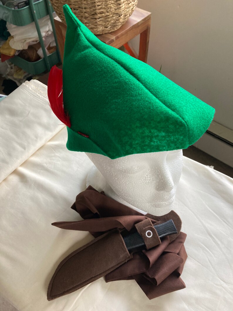 Peter Pan Hat With Real Red Feather in Brown Felt Knife - Etsy
