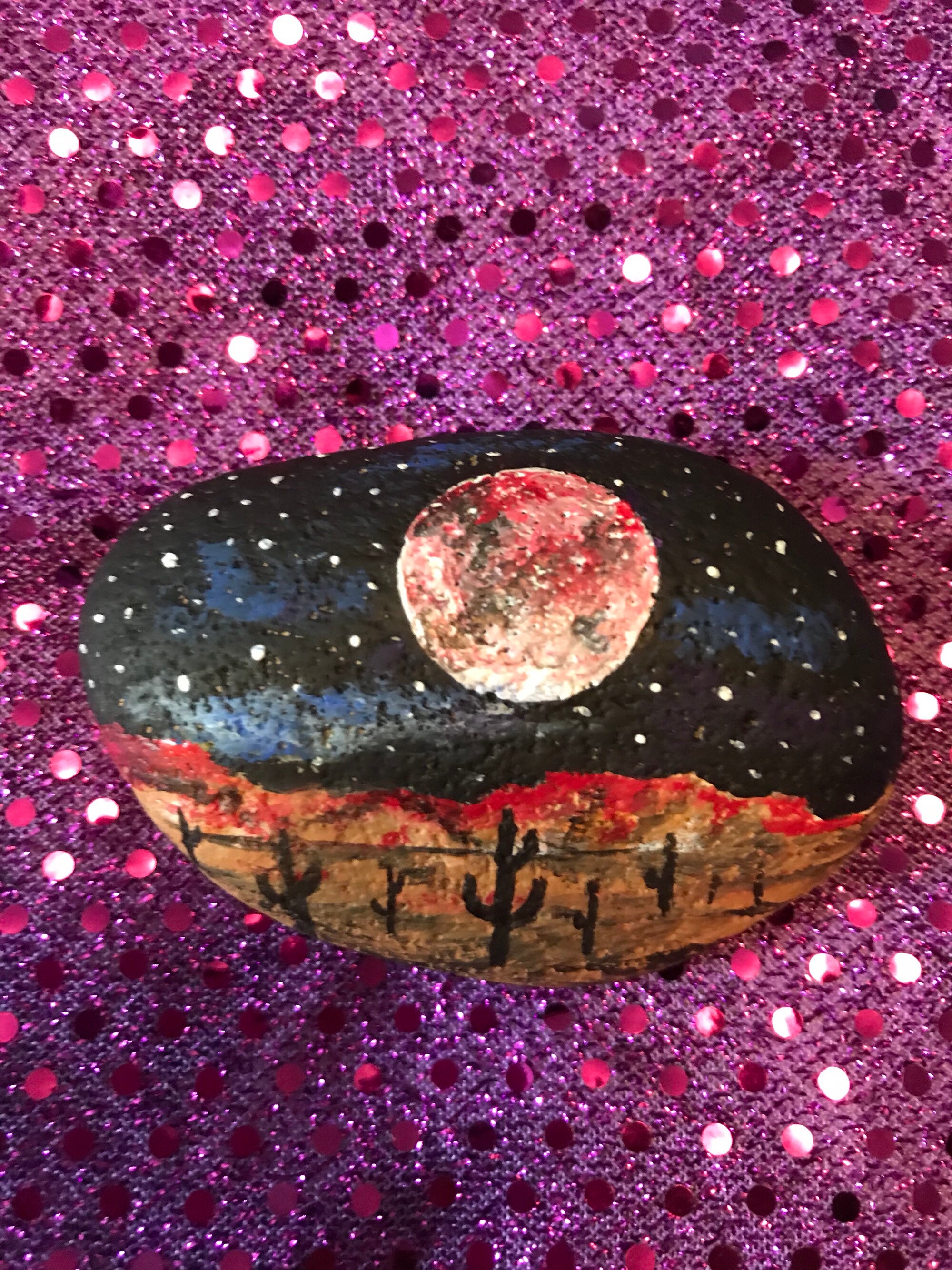 Painted Rock Desert Blood Moon Scene PAPERWEIGHT Painted Rock | Etsy