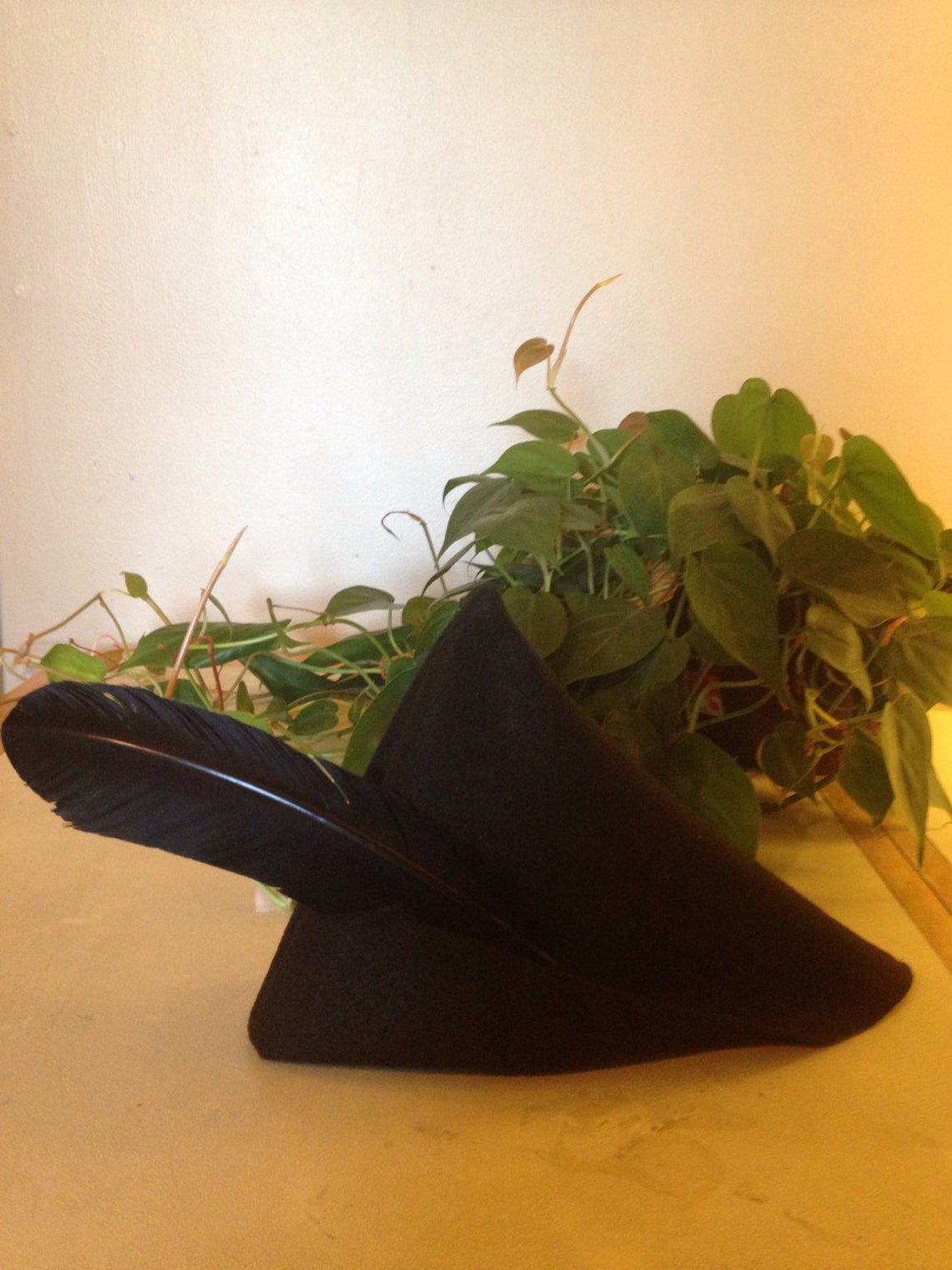 Peter Pan SHADOW Hat With Real Black Feather in Black Felt READY to ...
