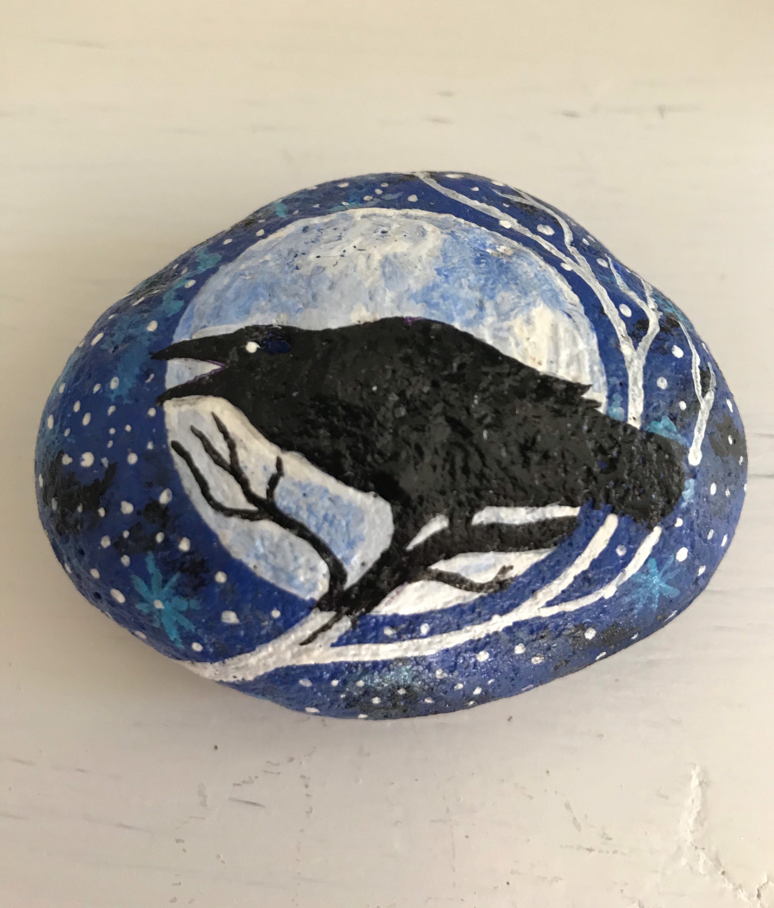 Painted Rock Mystical Crow Design PAPERWEIGHT Painted Rock | Etsy