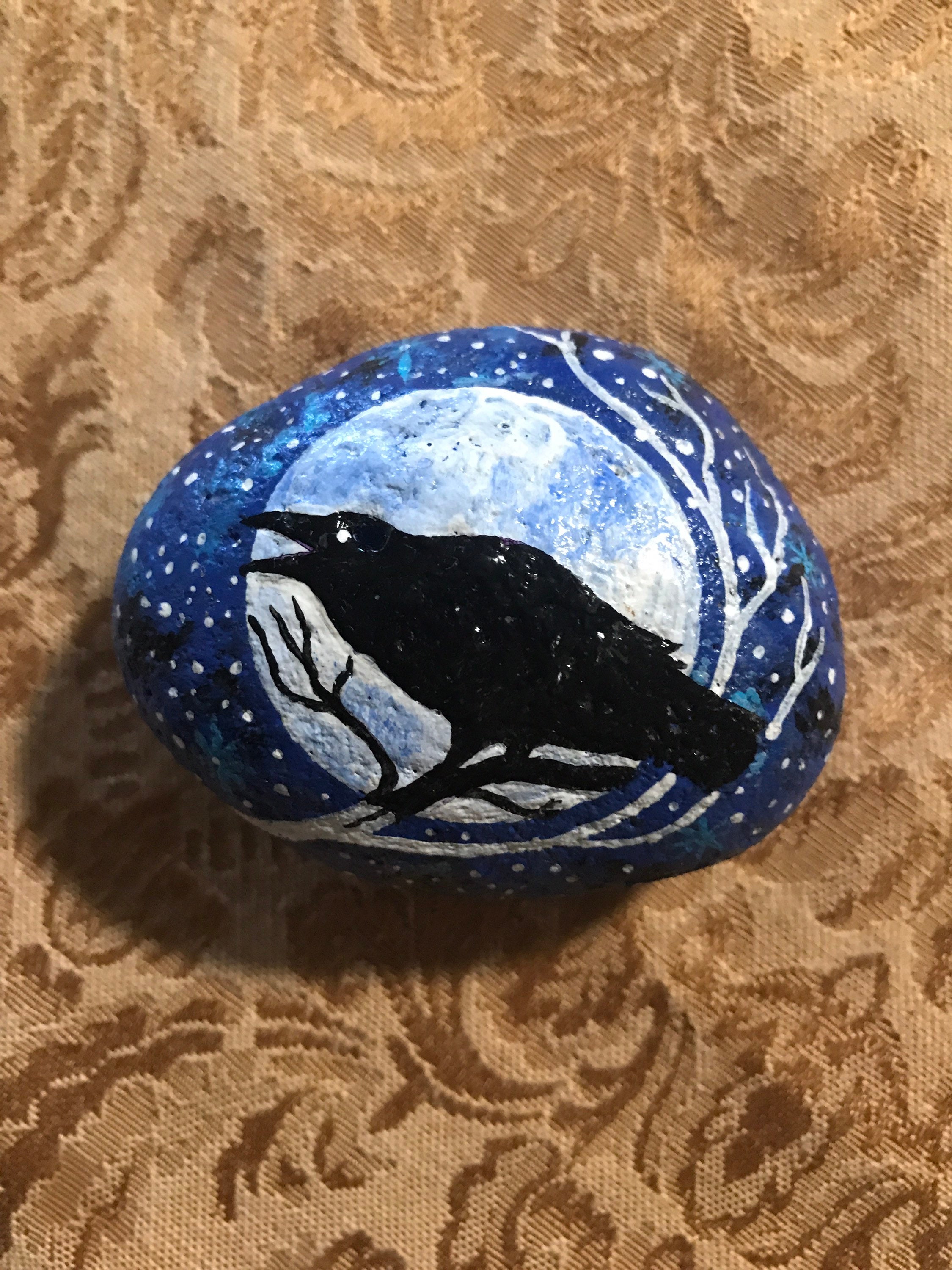 Painted Rock Mystical Crow Design PAPERWEIGHT Painted Rock | Etsy