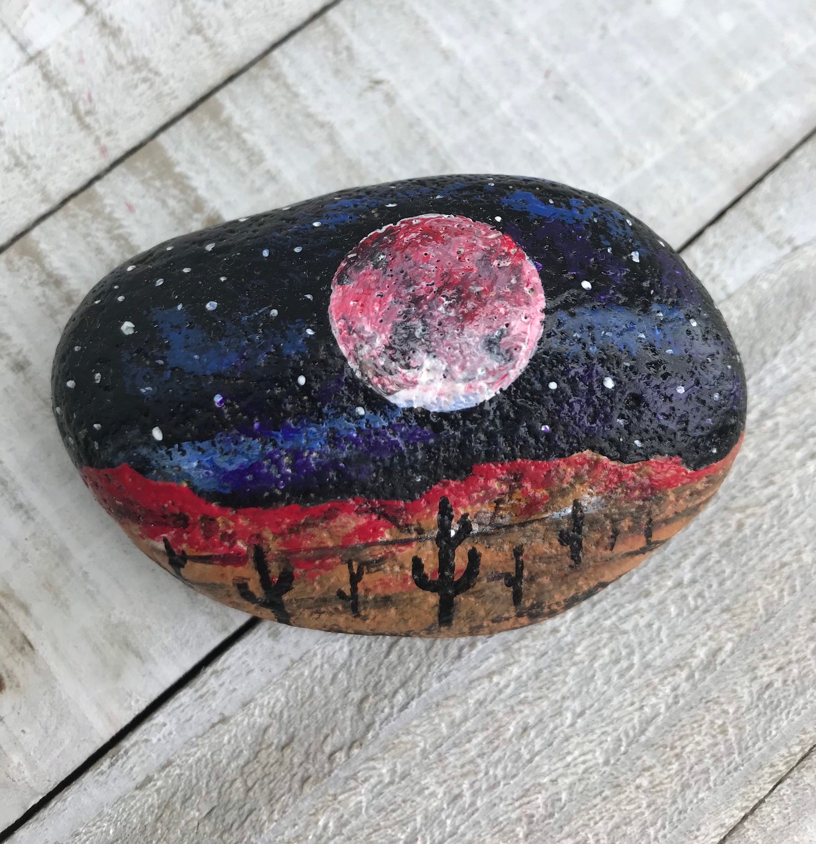 Painted Rock Desert Blood Moon Scene PAPERWEIGHT Painted Rock | Etsy