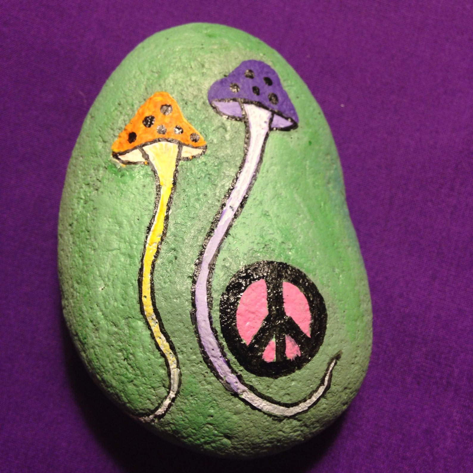 Painted Rock PEACE and Mushrooms PAPERWEIGHT Painted Rock | Etsy