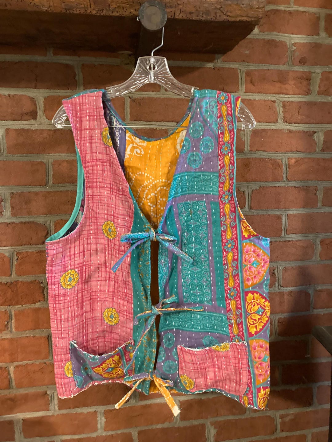 Vintage Kantha VEST With Ties in Front Reversible With Pockets Medium ...