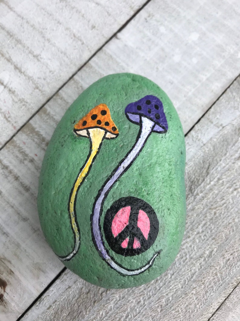 Painted Rock PEACE and Mushrooms PAPERWEIGHT Painted Rock - Etsy