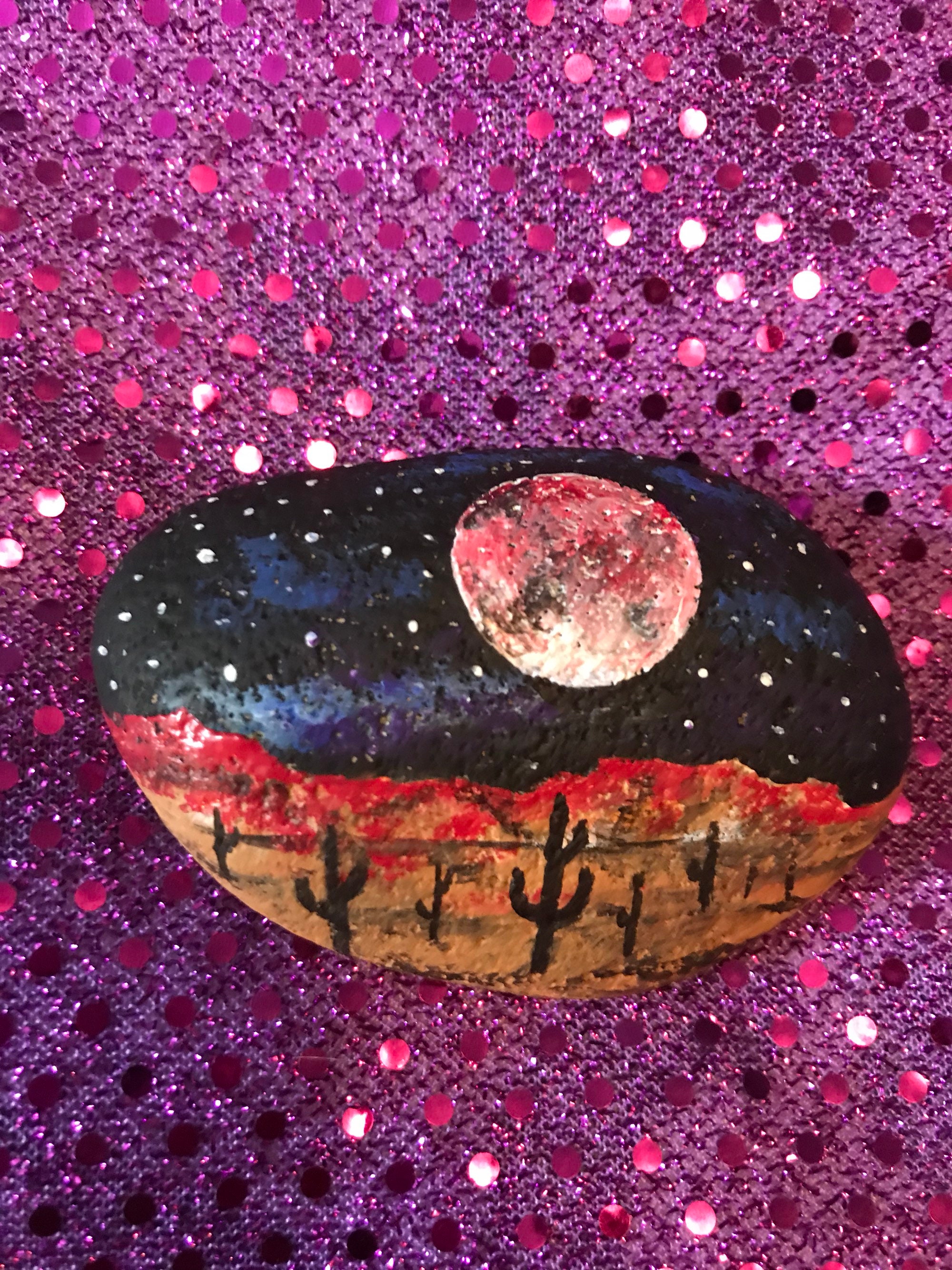 Painted Rock Desert Blood Moon Scene PAPERWEIGHT Painted Rock | Etsy