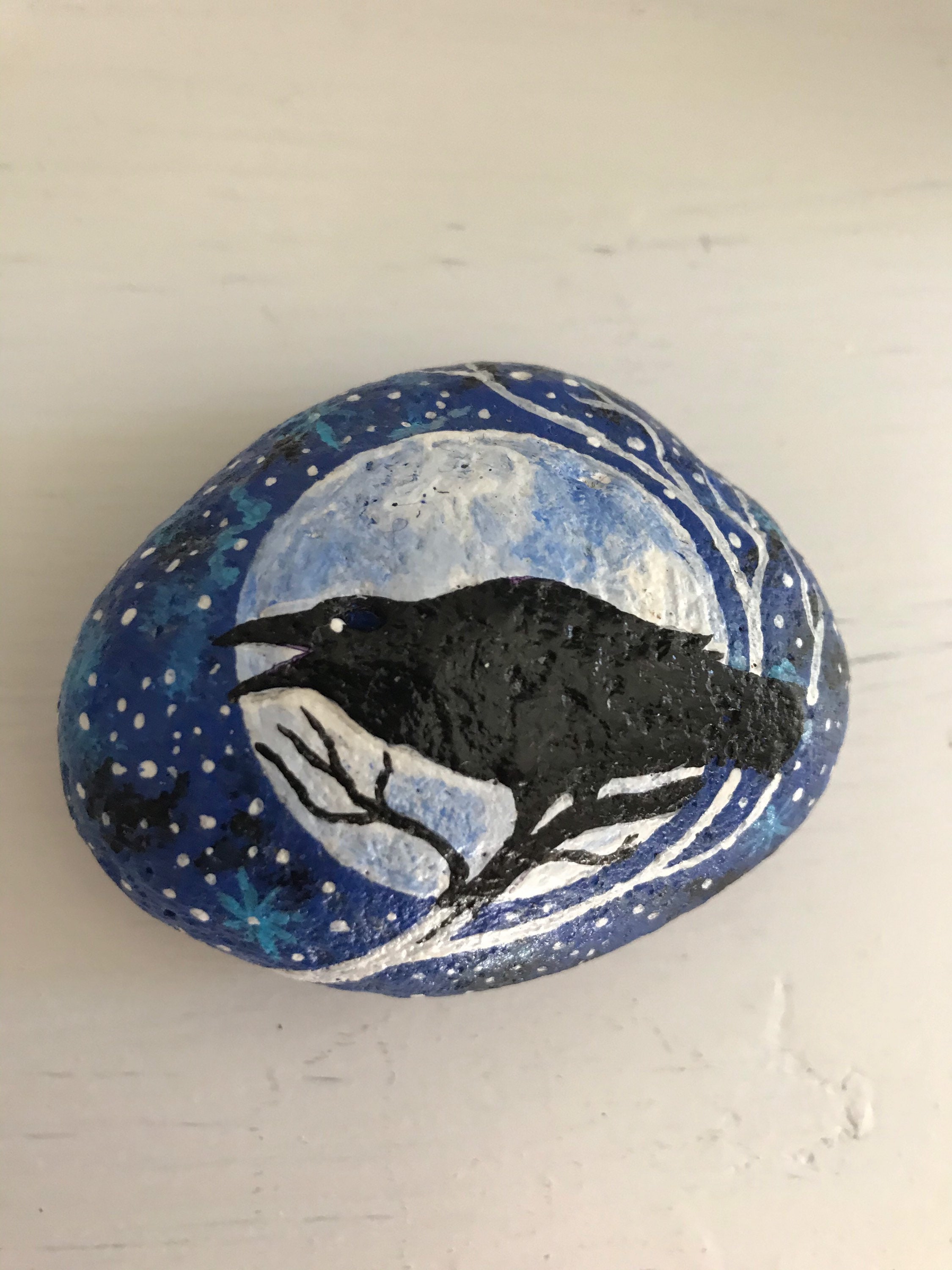 Painted Rock Mystical Crow Design PAPERWEIGHT Painted Rock | Etsy
