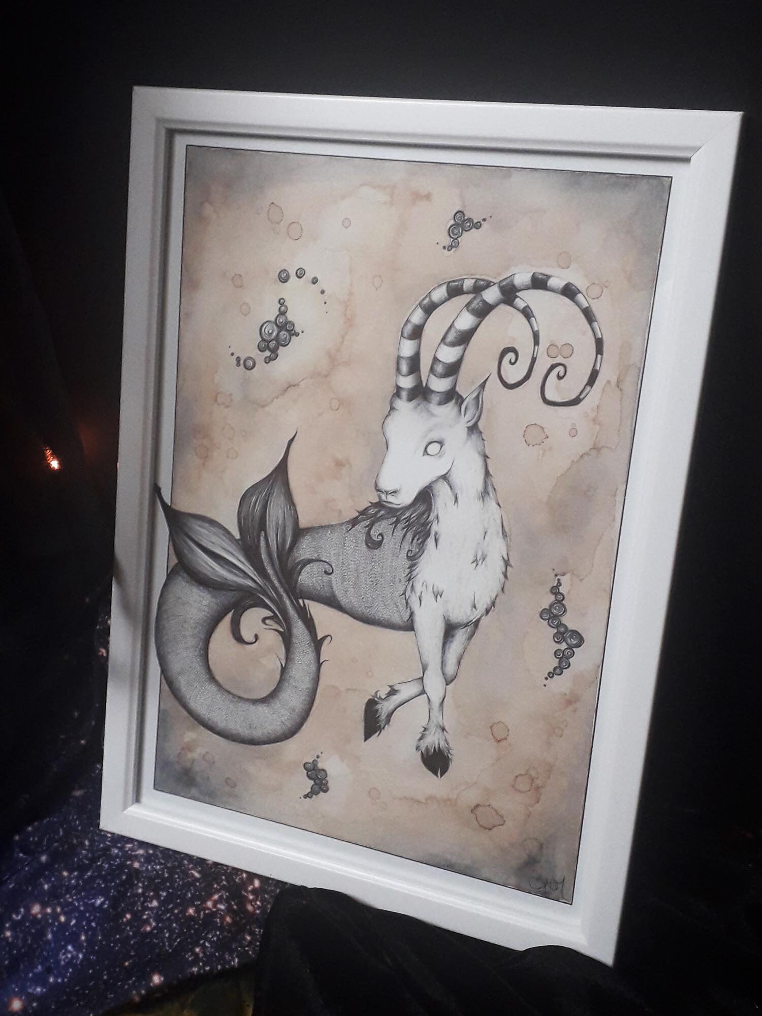 CAPRICORN Starsign Zodiac A4 Art Print | Watercolour, Coffee & Pen ...