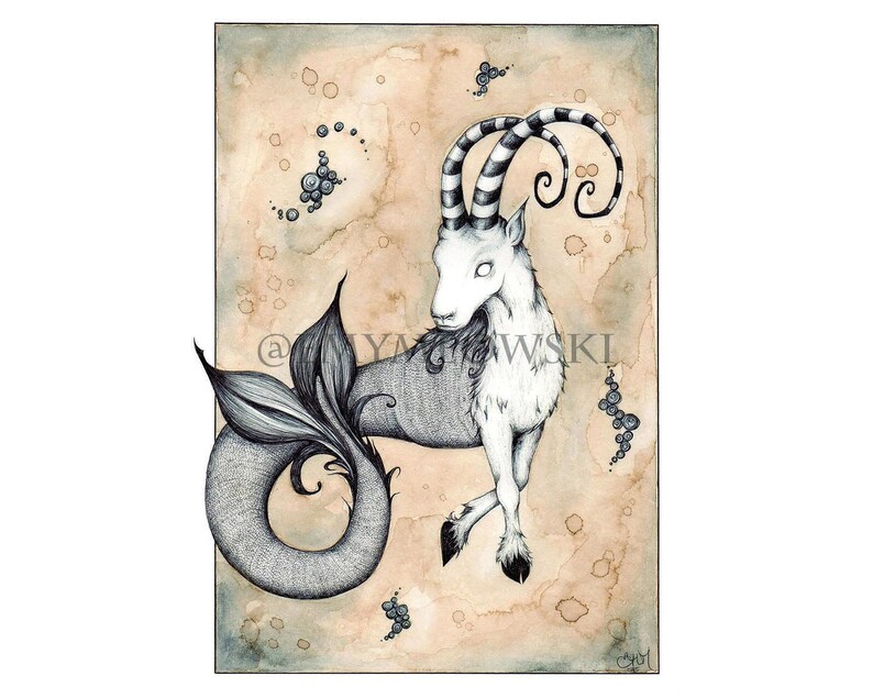 CAPRICORN Starsign Zodiac A4 Art Print | Watercolour, Coffee & Pen ...