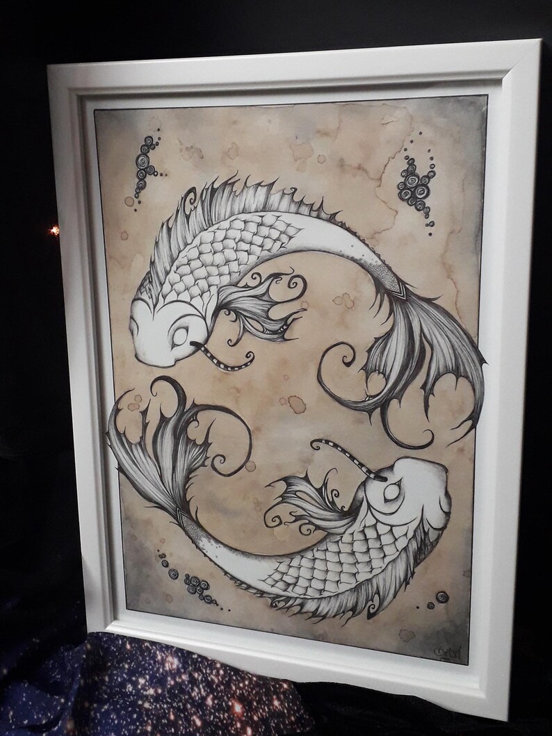PISCES Starsign Zodiac A4 Art Print | Watercolour, Coffee & Pen ...