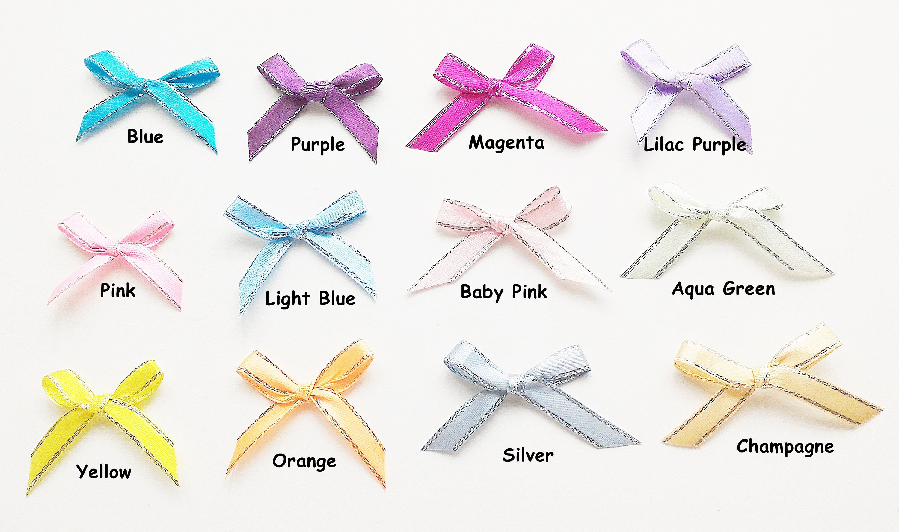 Pre-tied Ribbon Bow|ready to Use SILVER EDGE Mini Satin Ribbon Bow|pack ...