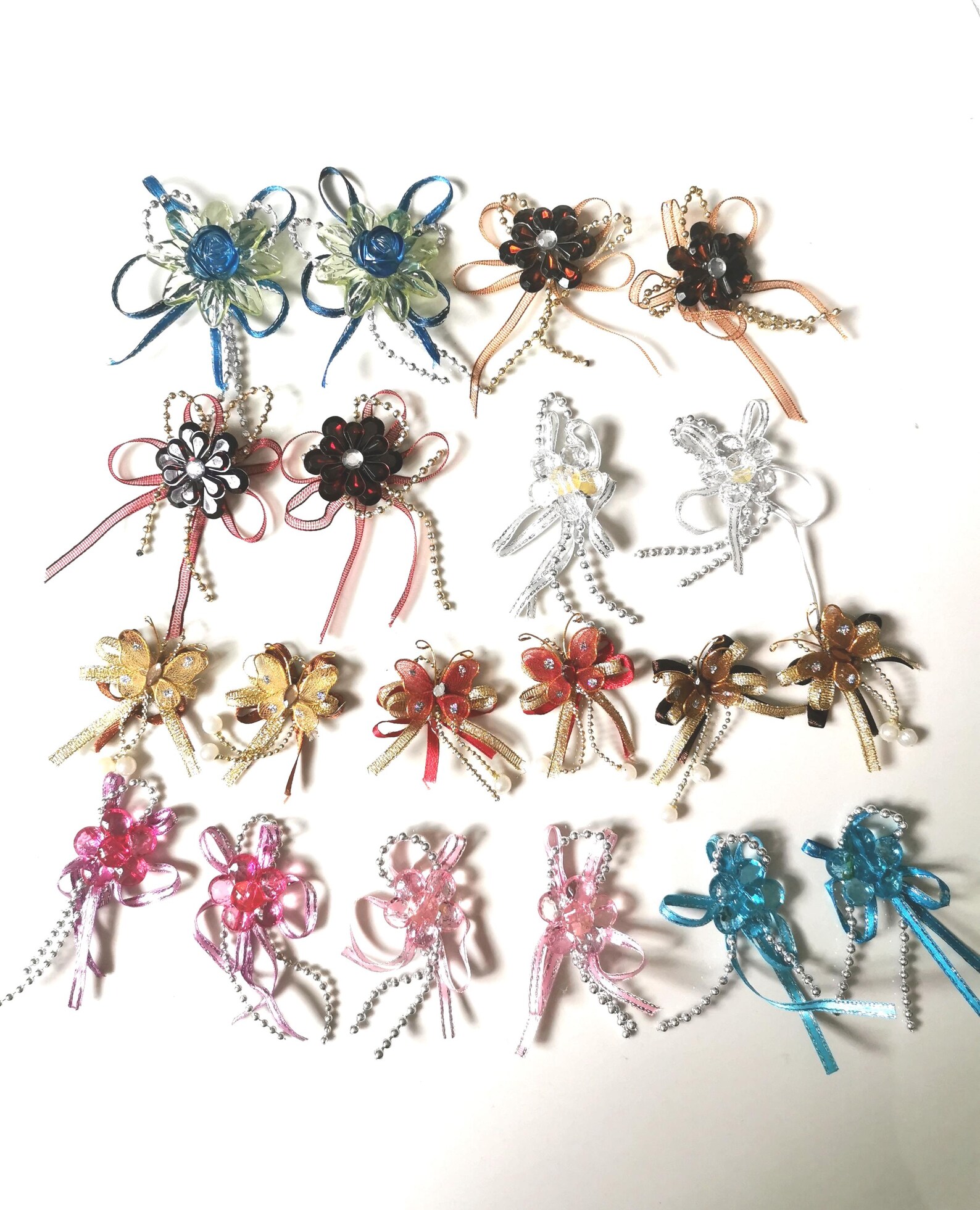 16pcs - 8 Pairs Assorted Design Acrylic Flower Ribbon Bow|pink Flower ...