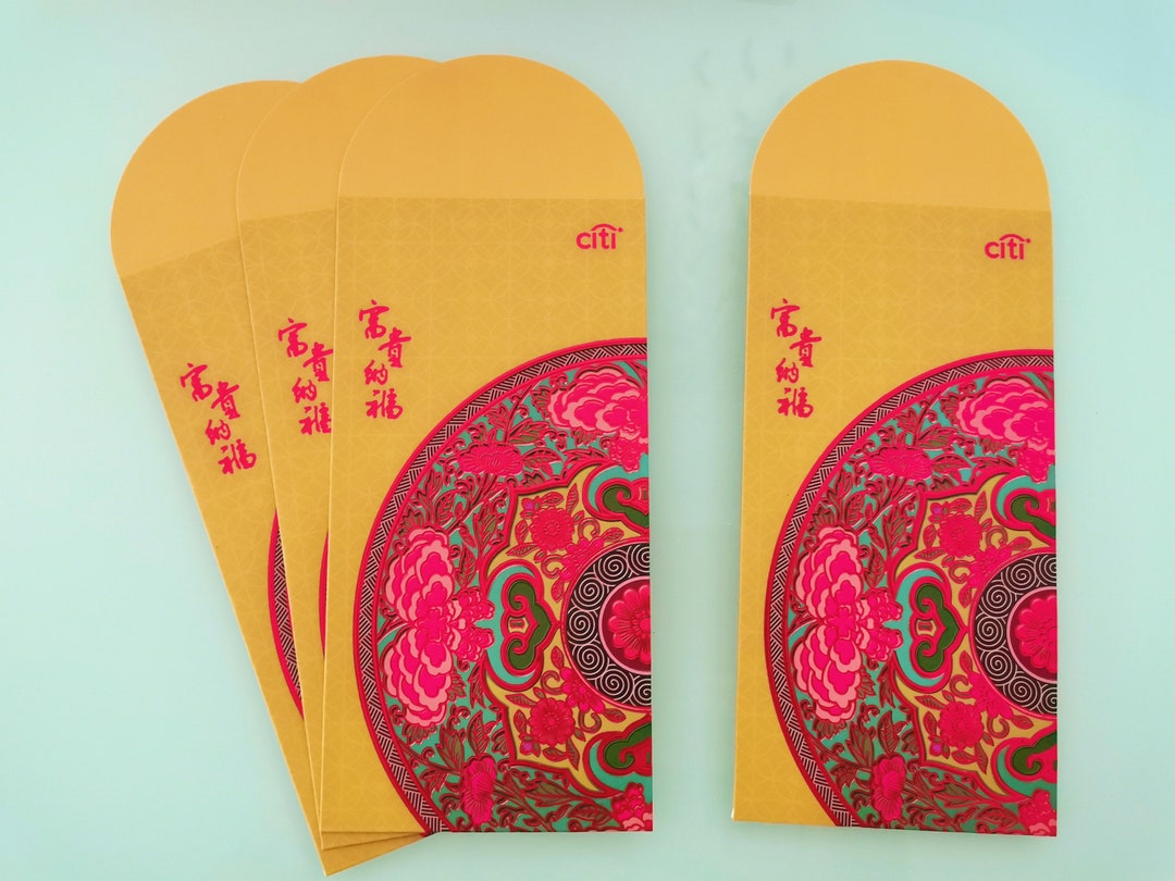 4 Chinese Hong Bao: Yellow Lucky Money Envelopes - Etsy