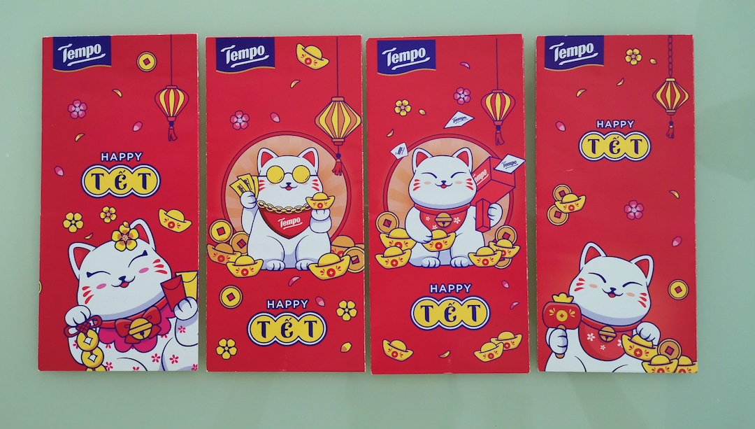 Set of 4 Vietnam Red Packet|money Envelopes|vietnam Hongbao|lucky Cat ...