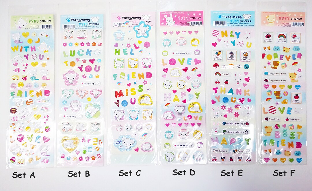 6 Sheets Unique Design Korean Style Stickers | Cute Friendship Stickers ...