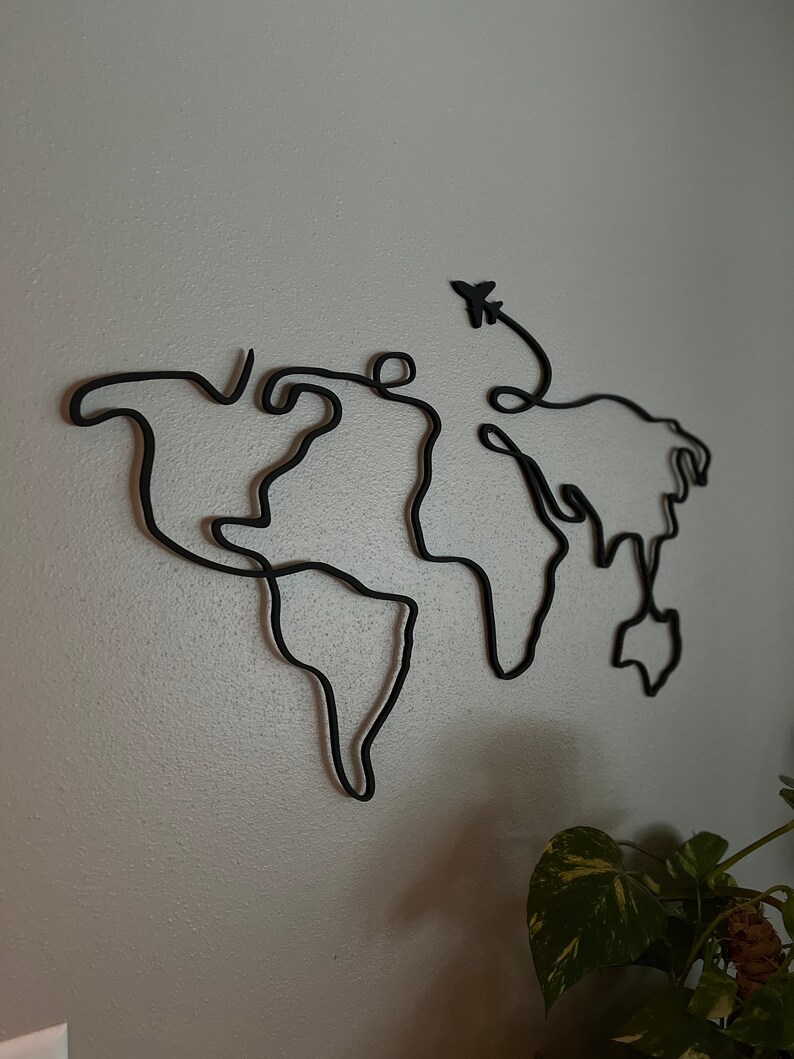 Line Drawing World Map Wall Art Lasercut Wood Flight Path of | Etsy