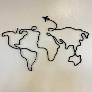 Line Drawing World Map Wall Art | Lasercut Wood Flight Path of the ...