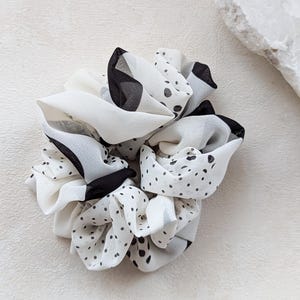 Black and White Polka Dot Chiffon Ruffle Hair Scrunchie - Etsy
