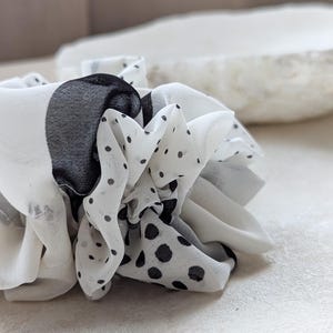 Black and White Polka Dot Chiffon Ruffle Hair Scrunchie - Etsy