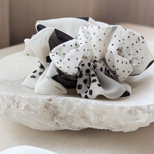 Black and White Polka Dot Chiffon Ruffle Hair Scrunchie - Etsy