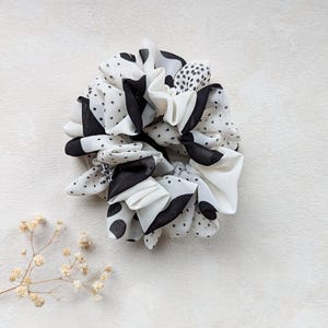 Black and White Polka Dot Chiffon Ruffle Hair Scrunchie - Etsy