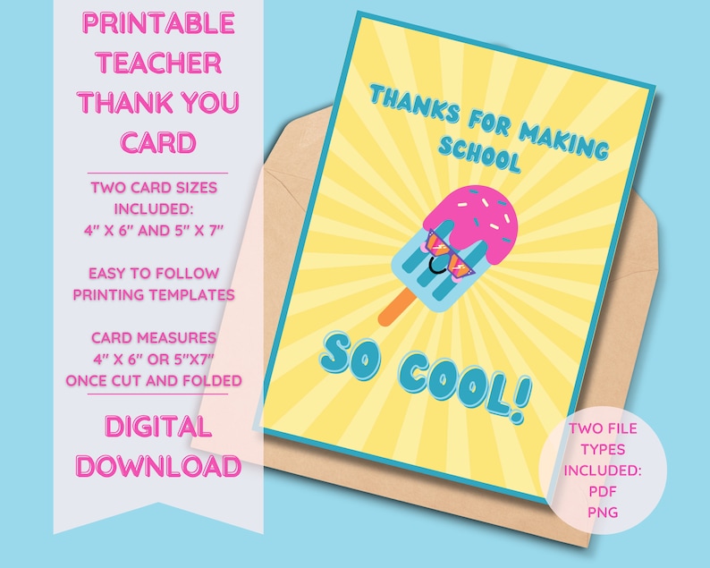 PRINTABLE Teacher Thank You Card | Digital Download | Teacher ...