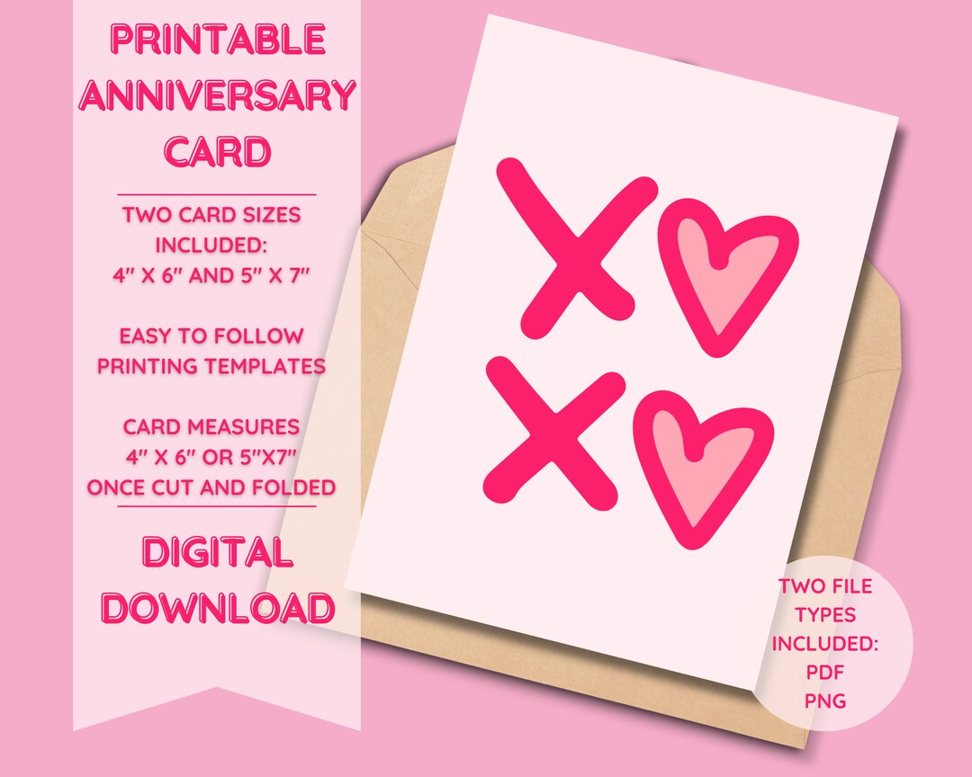 PRINTABLE XOXO Anniversary Card for Her, Instant Digital Download ...