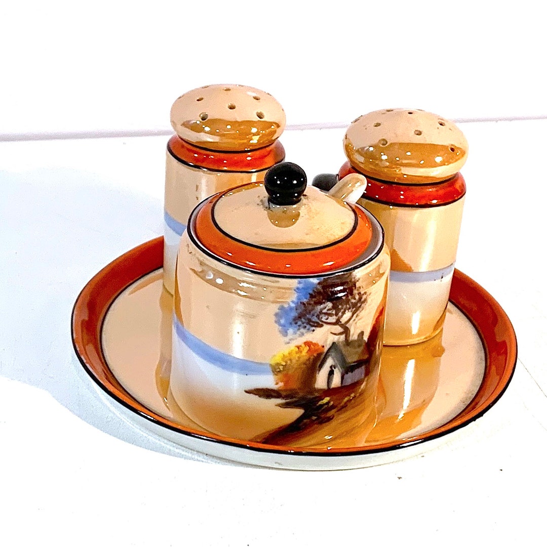 Antique Noritake Hand Painted Condiment Set: Tree in the Meadow Pattern ...