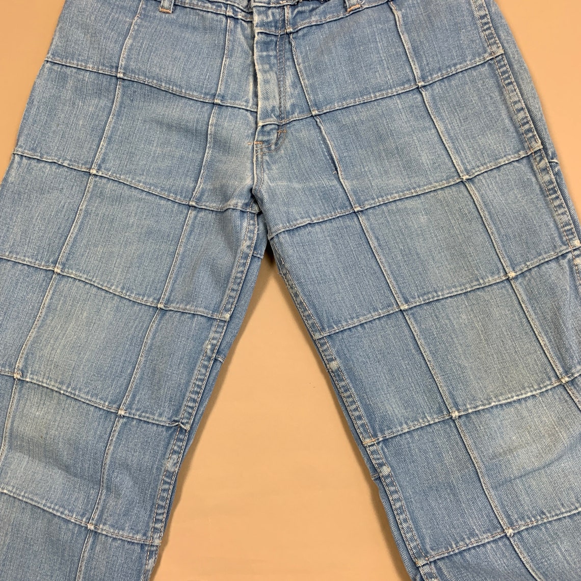 70s Patchwork Window Pane Hip Hugger Vintage Denim Bell Bottom - Etsy