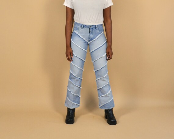 Y2K Patchwork Denim Flare Jeans - Gem