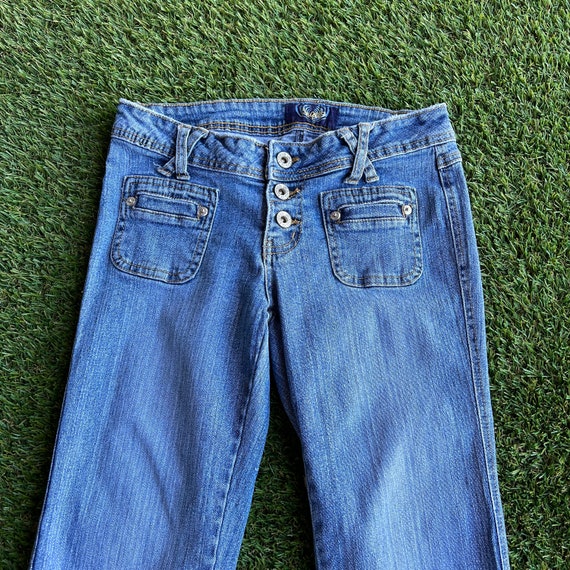 Angels Low Rise Flare Button Fly Denim Jeans - Gem