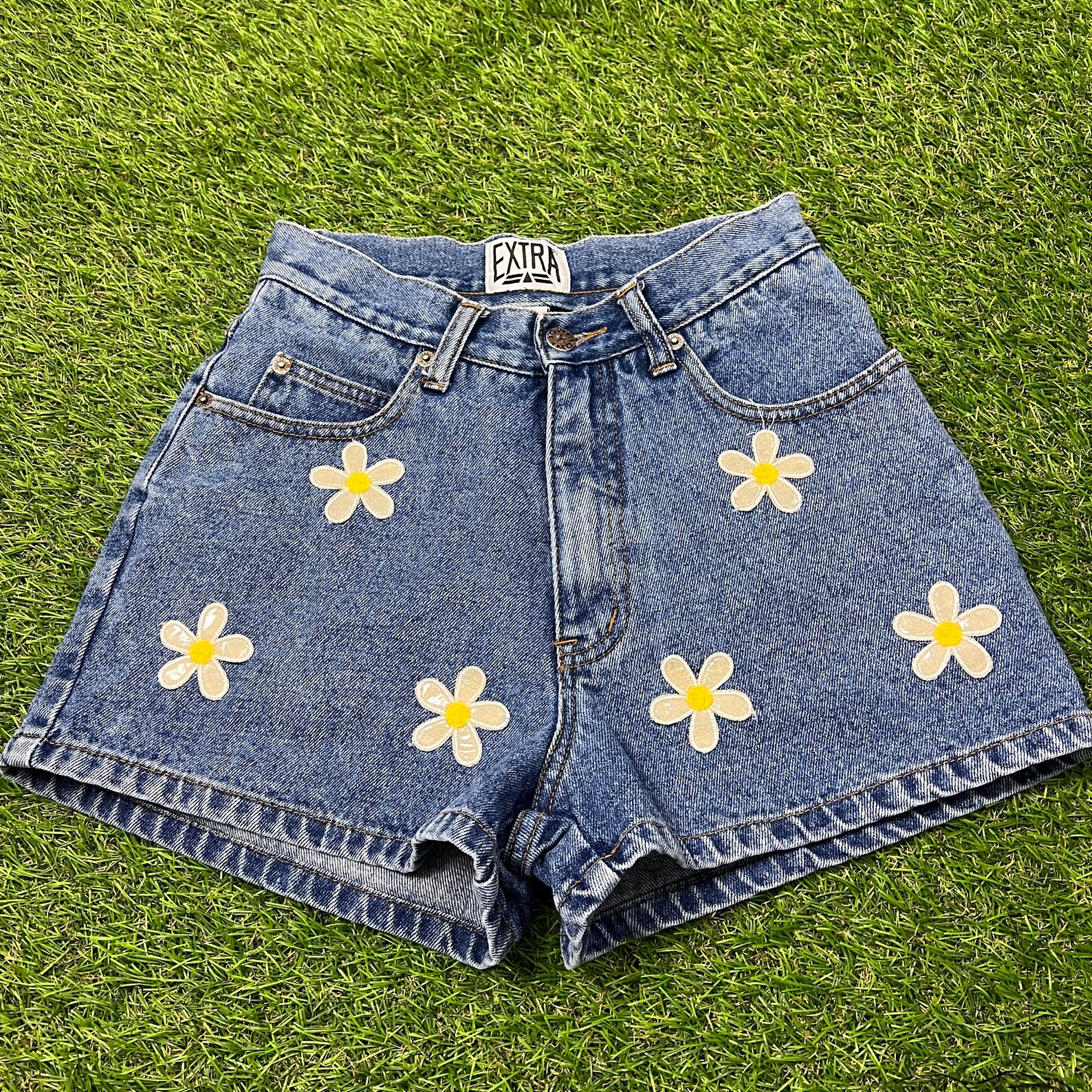 Extra 90s Denim Daisy Print Shorts - Etsy