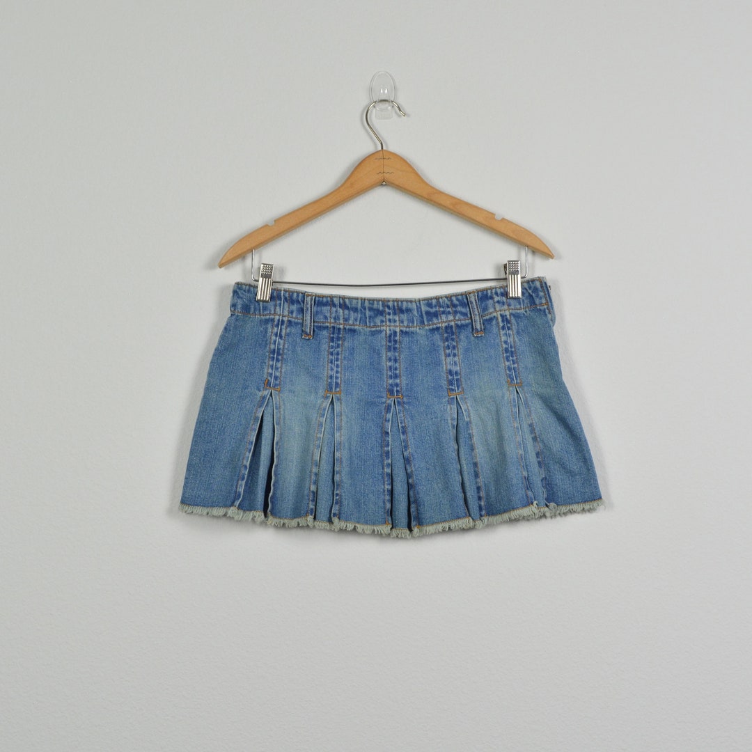2000s Denim Pleated Micro Mini Skirt - Etsy