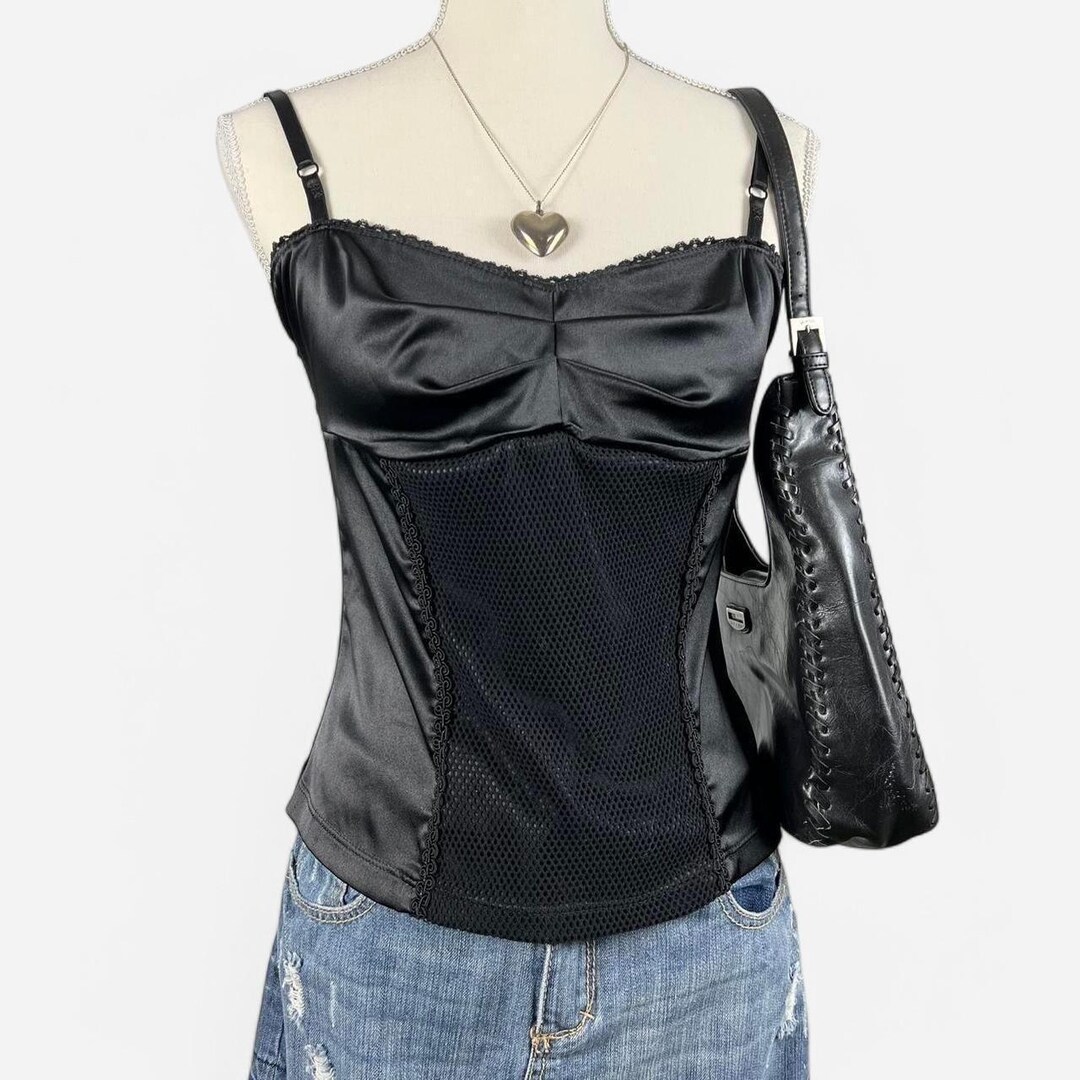 Morbid Threads Y2K Black Satin Fishnet Top - Etsy