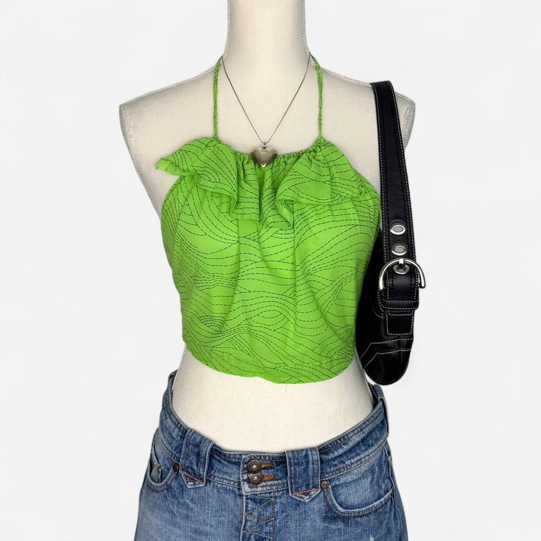 Vintage 60s/70s Lime Green Stripe Patterned Halter Top - Etsy