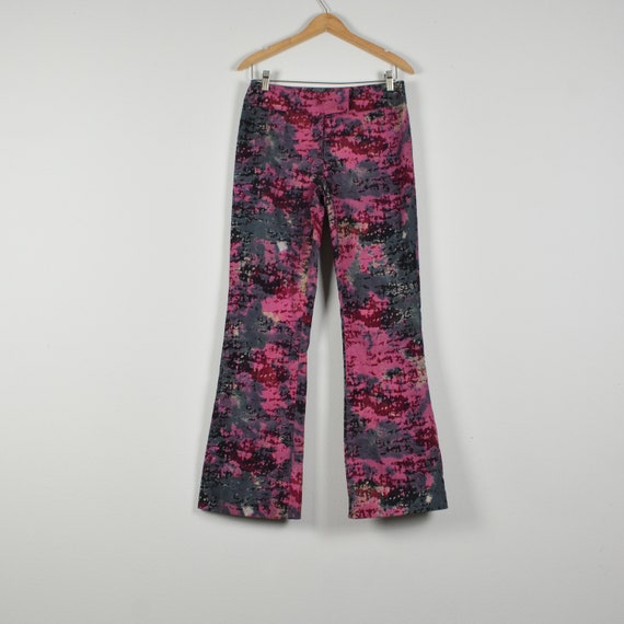 Y2K 90s Magenta and Black Flare Ivy Jane Printed Pants - Gem