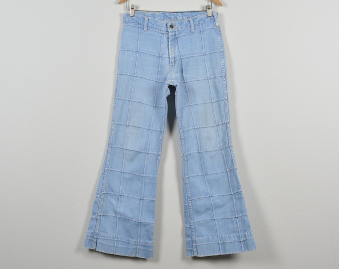 70s Patchwork Window Pane Hip Hugger Vintage Denim Bell Bottom Flare ...