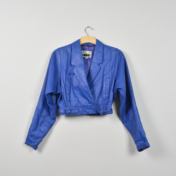 Crop Blue Leather Jacket - Etsy