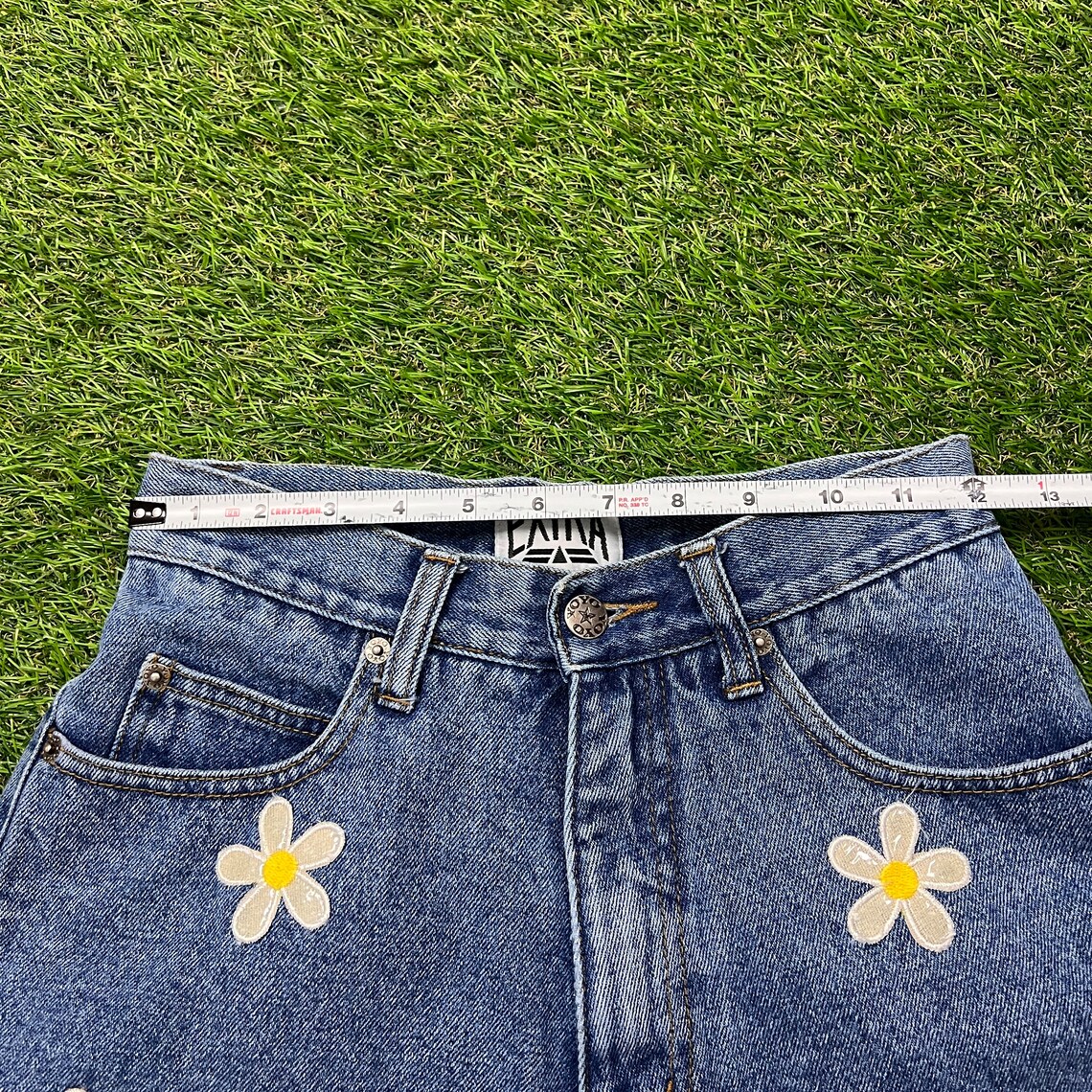Extra 90s Denim Daisy Print Shorts - Etsy