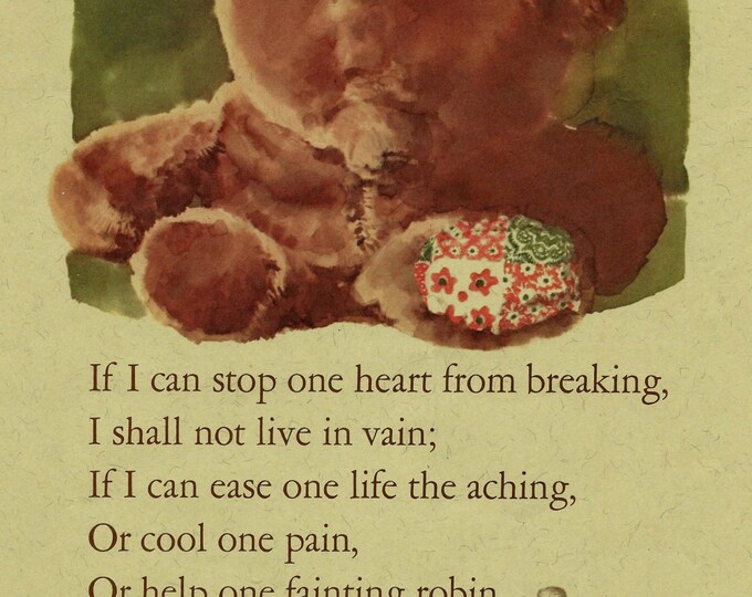 Vintage Emily Dickinson Poem - Teddy Bear Illustration Art - If I Can ...