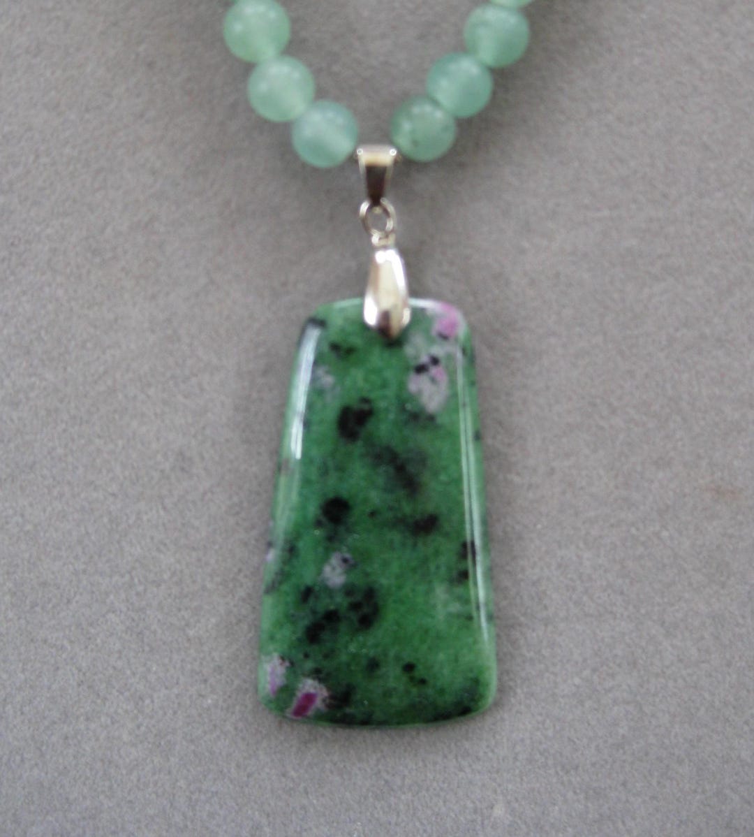 Beautiful Green Ruby in Fuchsite Pendant Necklace With Jade Beads - Etsy