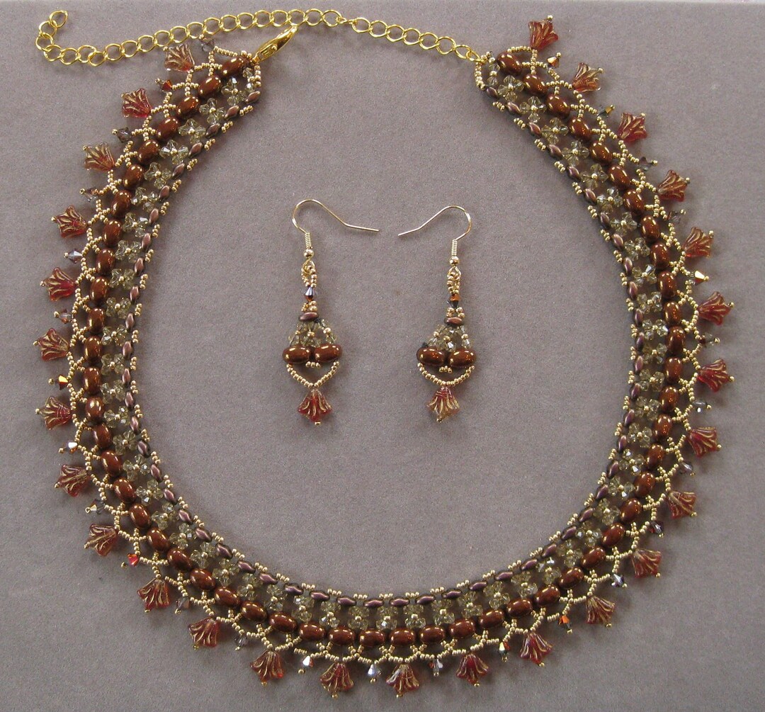 Choco Samos, Light Topaz Bicones, and Rust Tulip Handbeaded Necklace ...