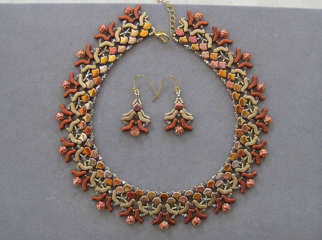 Full Capris Gold Ginko With Gold and Fire Red Bridge Beaded Necklace ...