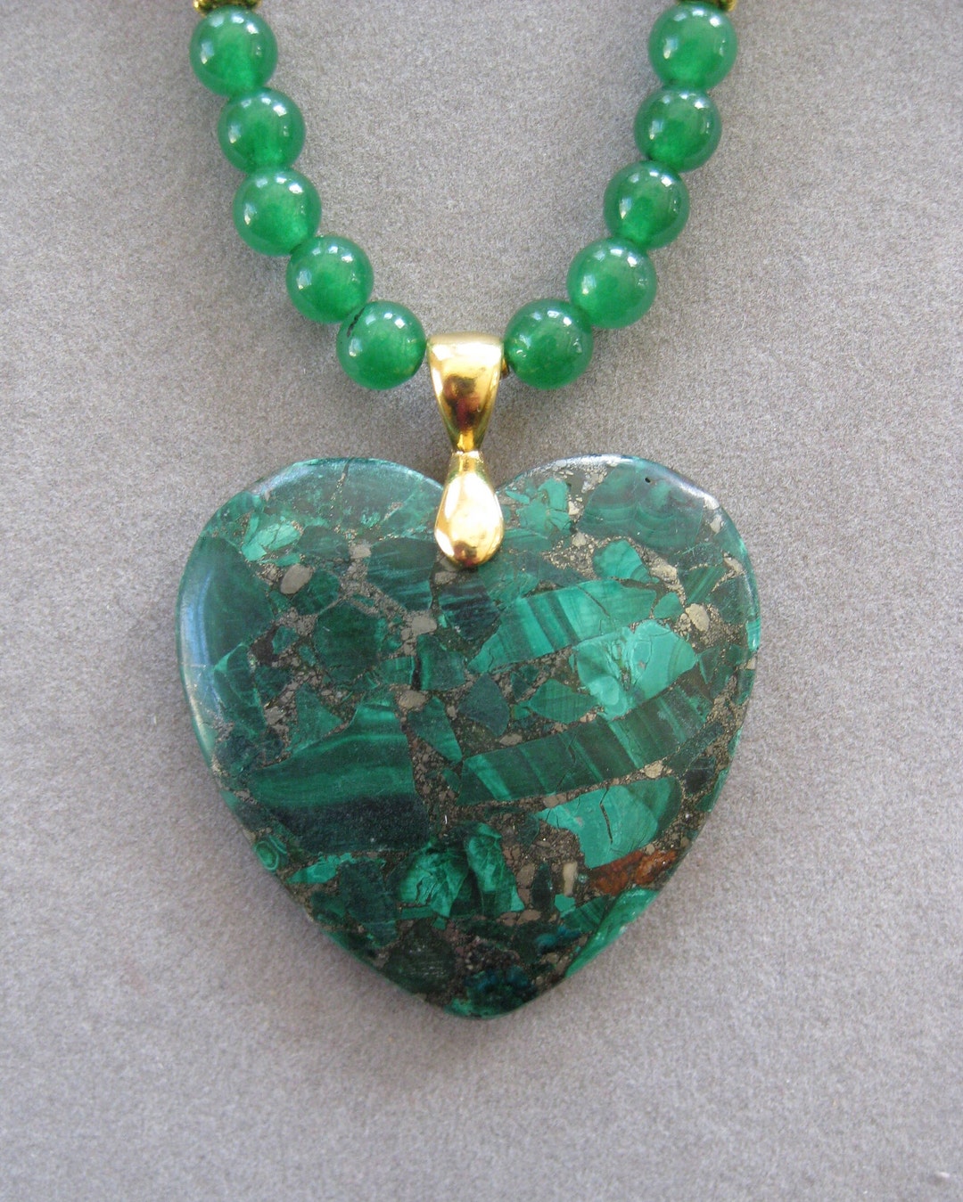 Pretty Small Green Heart Malachite Pendant Necklace With Malachite ...