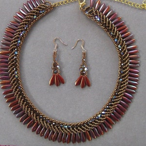 Rust Iris Dagger and Sunset Crystal Luster Seed Beaded Necklace and ...