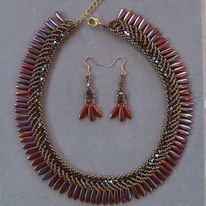 Rust Iris Dagger and Sunset Crystal Luster Seed Beaded Necklace and ...